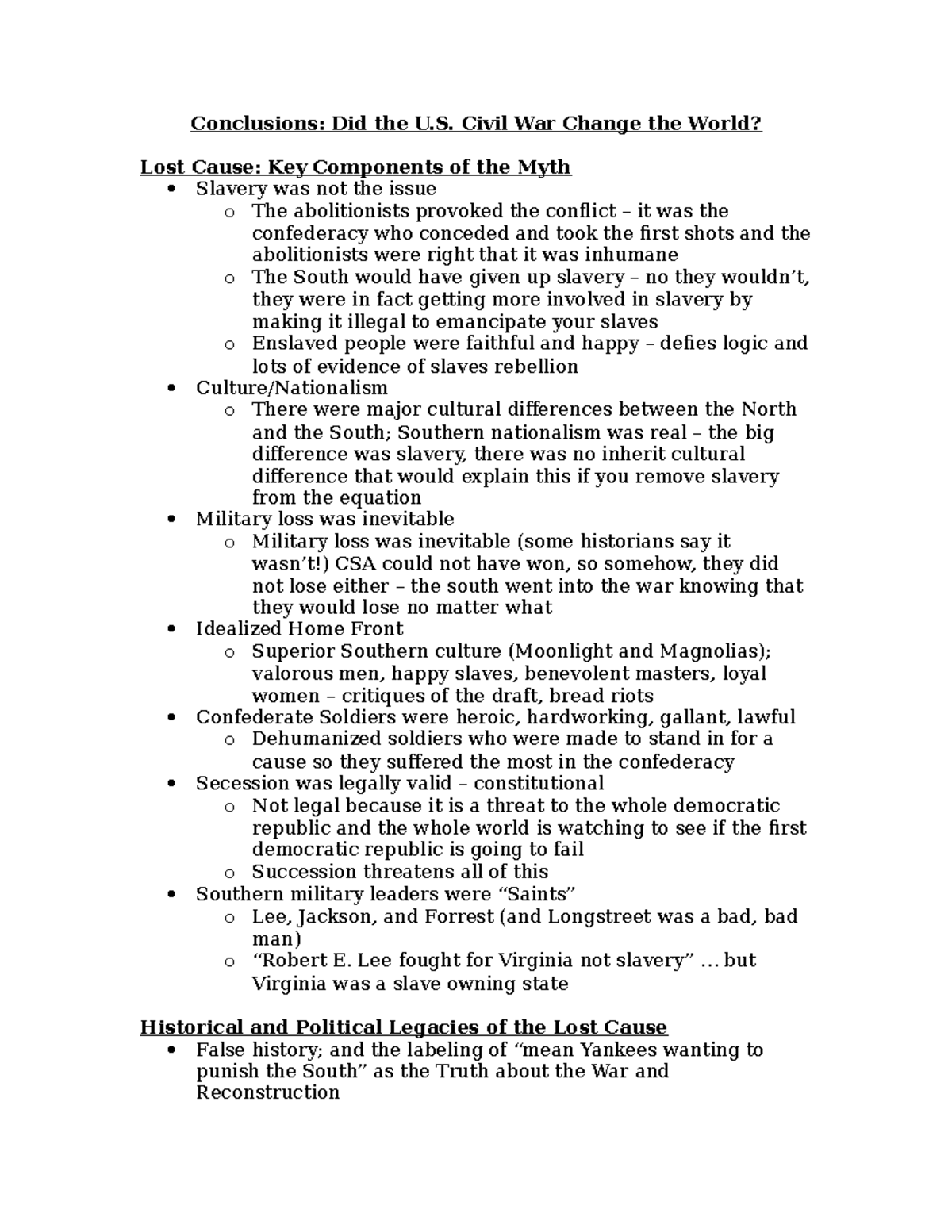 Conclusions - history - Conclusions: Did the U. Civil War Change the ...