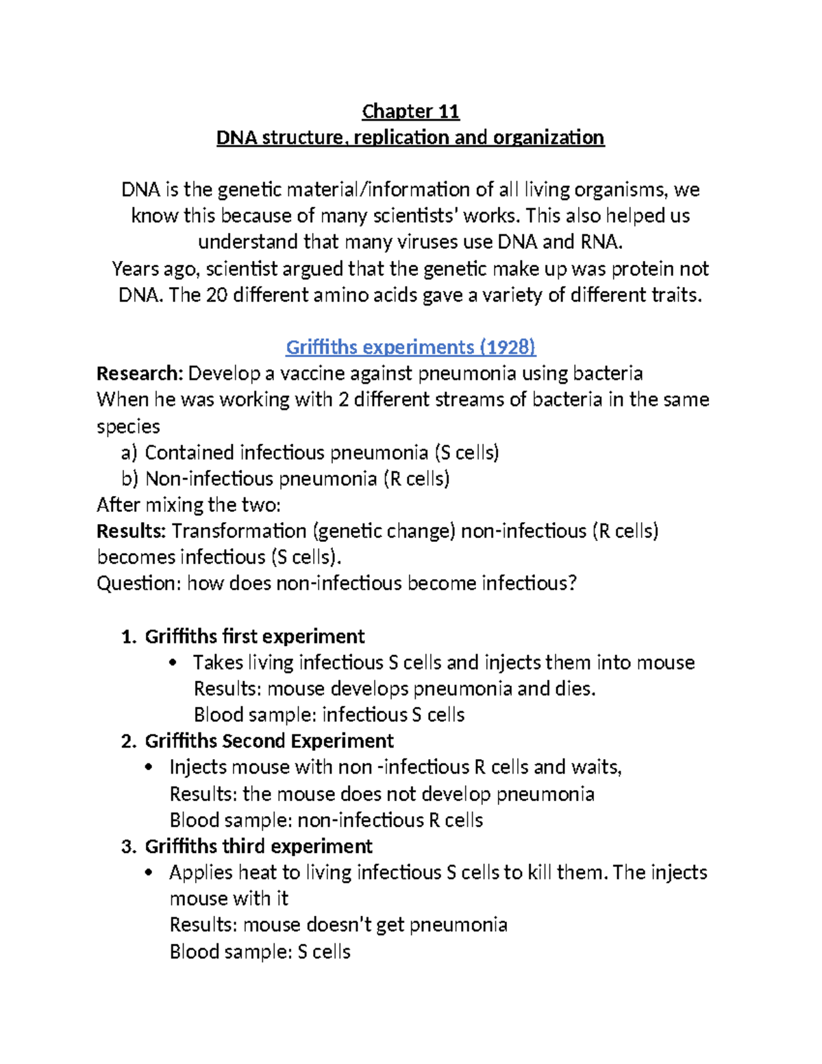 DNA Replication - chapter 11 - Chapter 11 DNA structure, replication ...