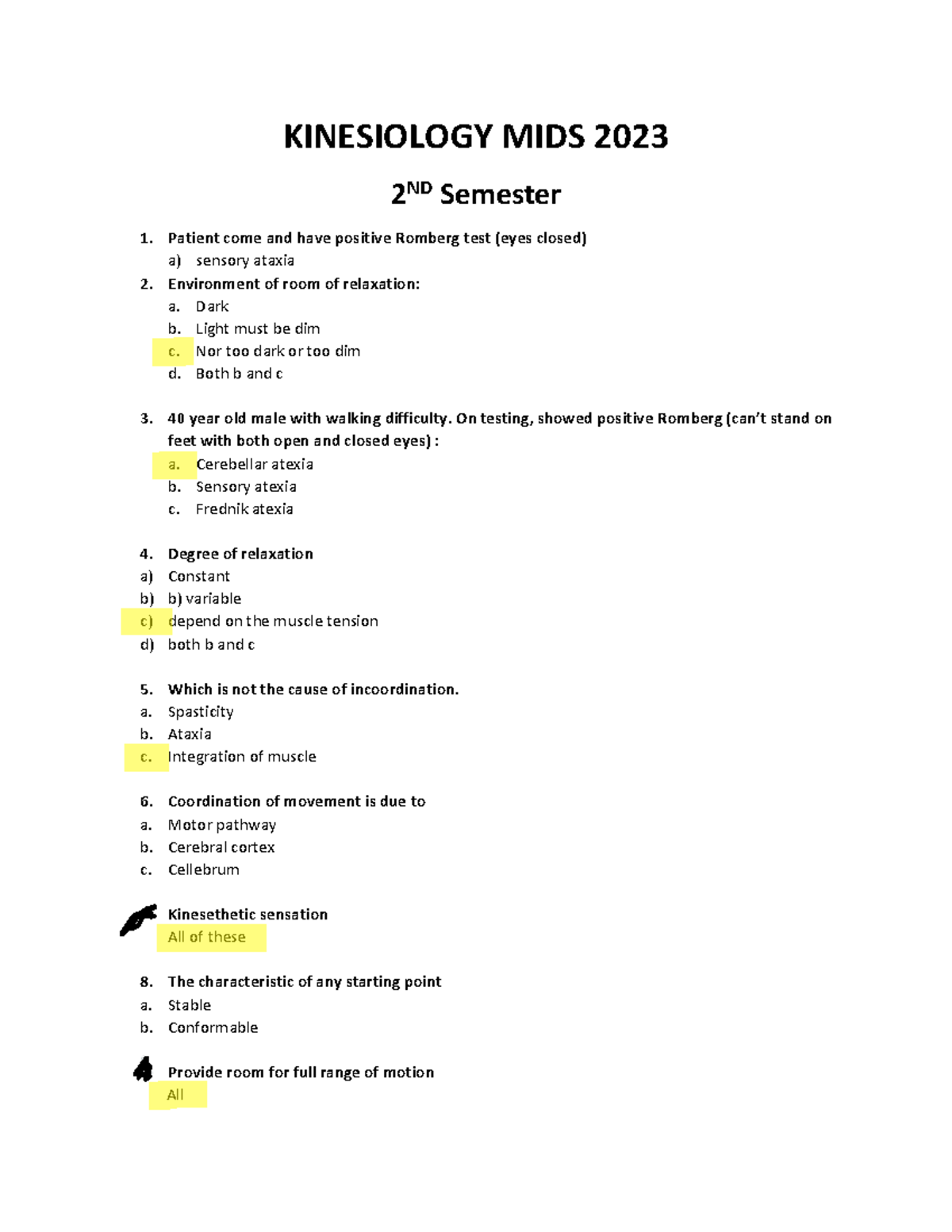 Szabmu mid 2023 - Past papers - KINESIOLOGY MIDS 2023 2 ND Semester Patient come and have ...