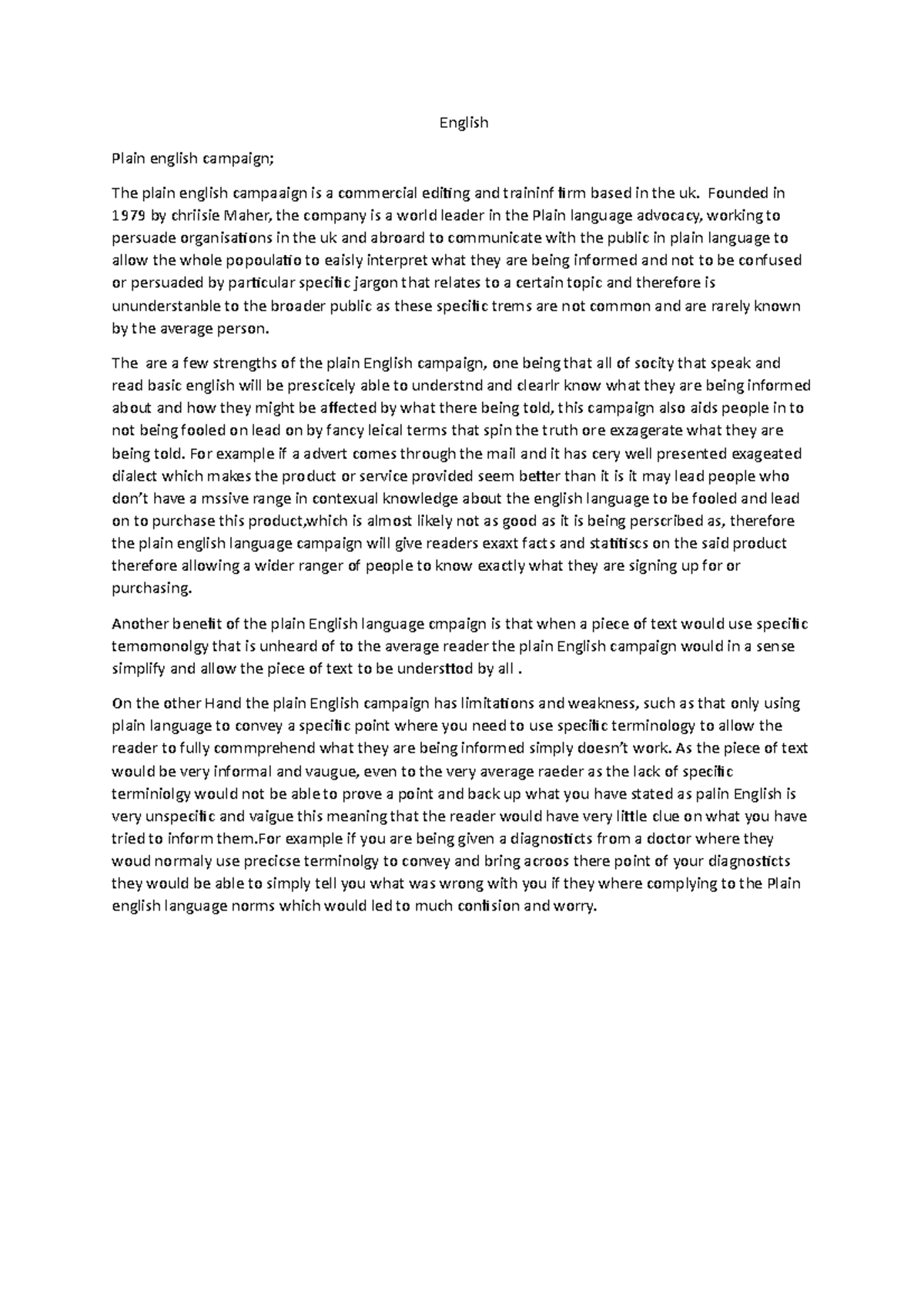 Document - MLE - English Plain english campaign; The plain english ...