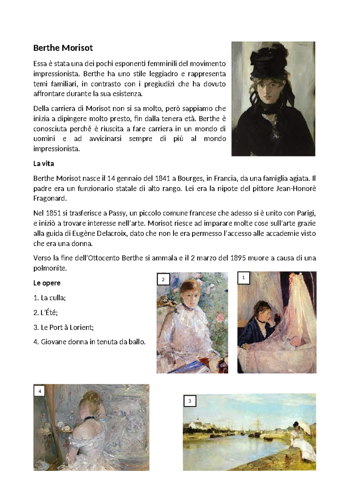 ARTE approfondimeto Berthe Morisot - Berthe Morisot Essa è stata una ...