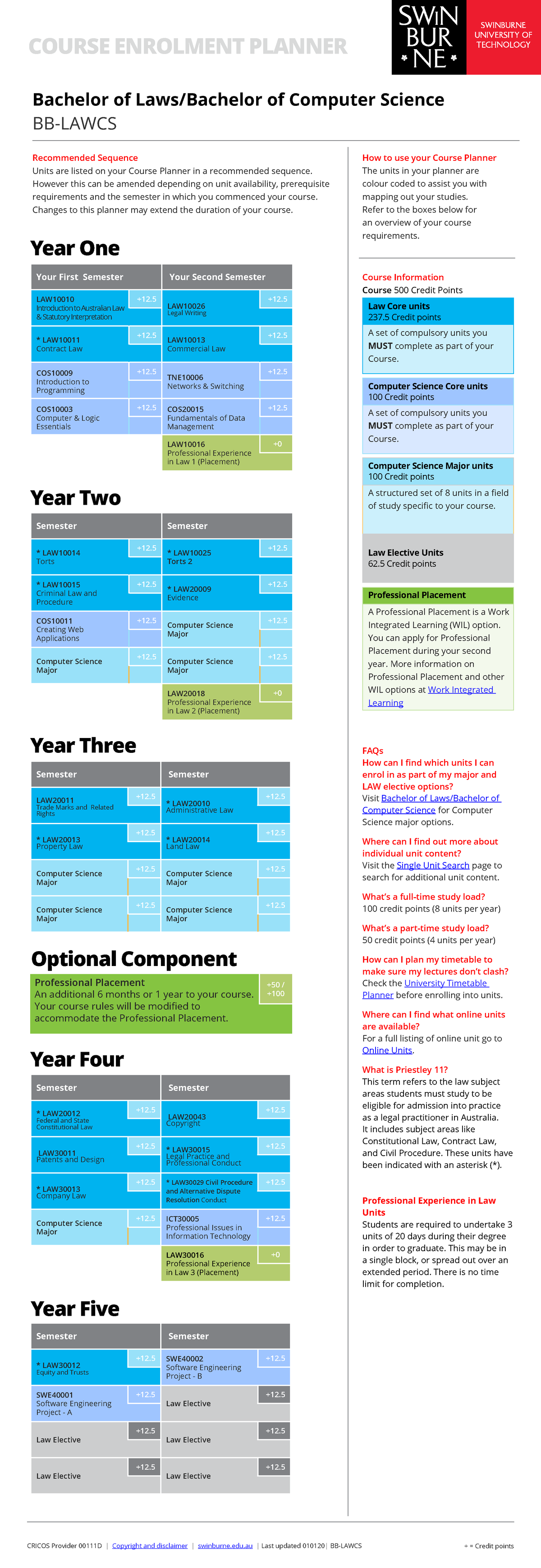 BB- Lawcs 2020 Course Planner - COURSE ENROLMENT PLANNER CRICOS ...