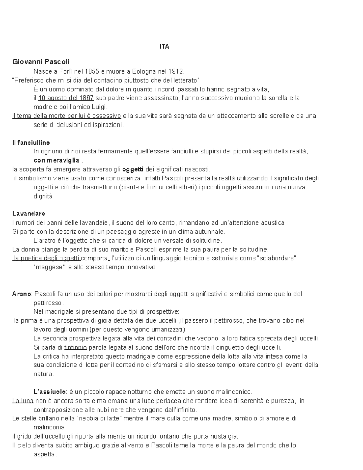 Letteratura italiana(Romanticismo, Pascoli, D'Annuznzio, Pirandello, Svevo, Ungaretti, Montale ...