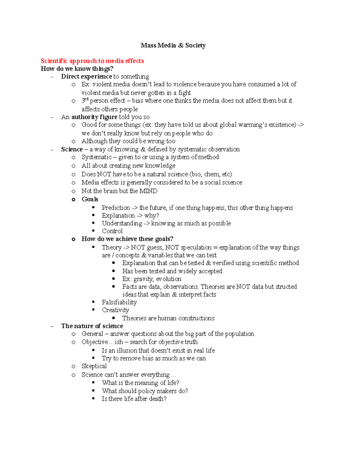 Mass Media & Society - This documents includes lecture notes, exam ...