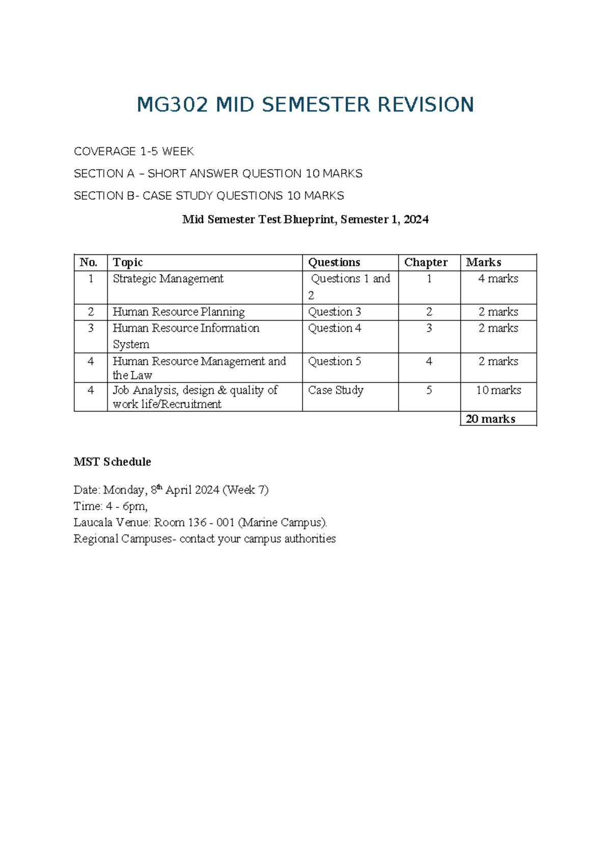 MG302 MID Semester Revision - MG302 MID SEMESTER REVISION COVERAGE 1-5 ...