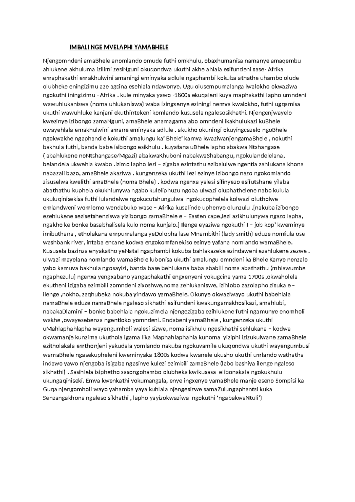 Imbali NGE Mvelaphi Yamabhele - IMBALI NGE MVELAPHI YAMABHELE ...