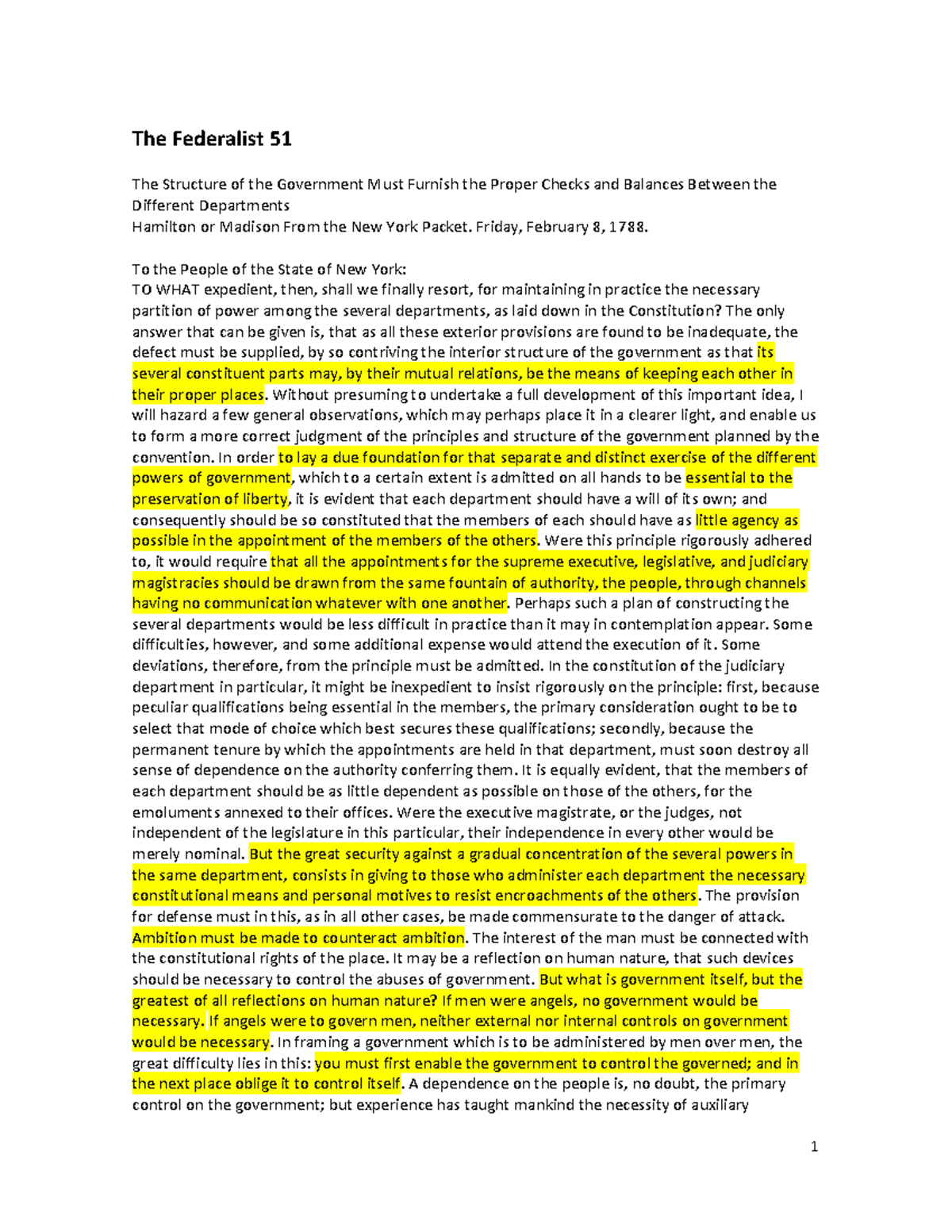 3 - lectura - 1 The Federalist 51 The Structure of the Government Must ...