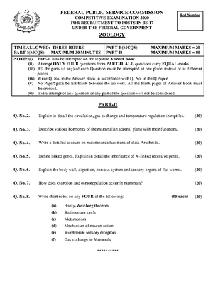 css paper of Zoology - 2010 Zoology-2018 - TIME ALLOWED: THREE HOURS ...