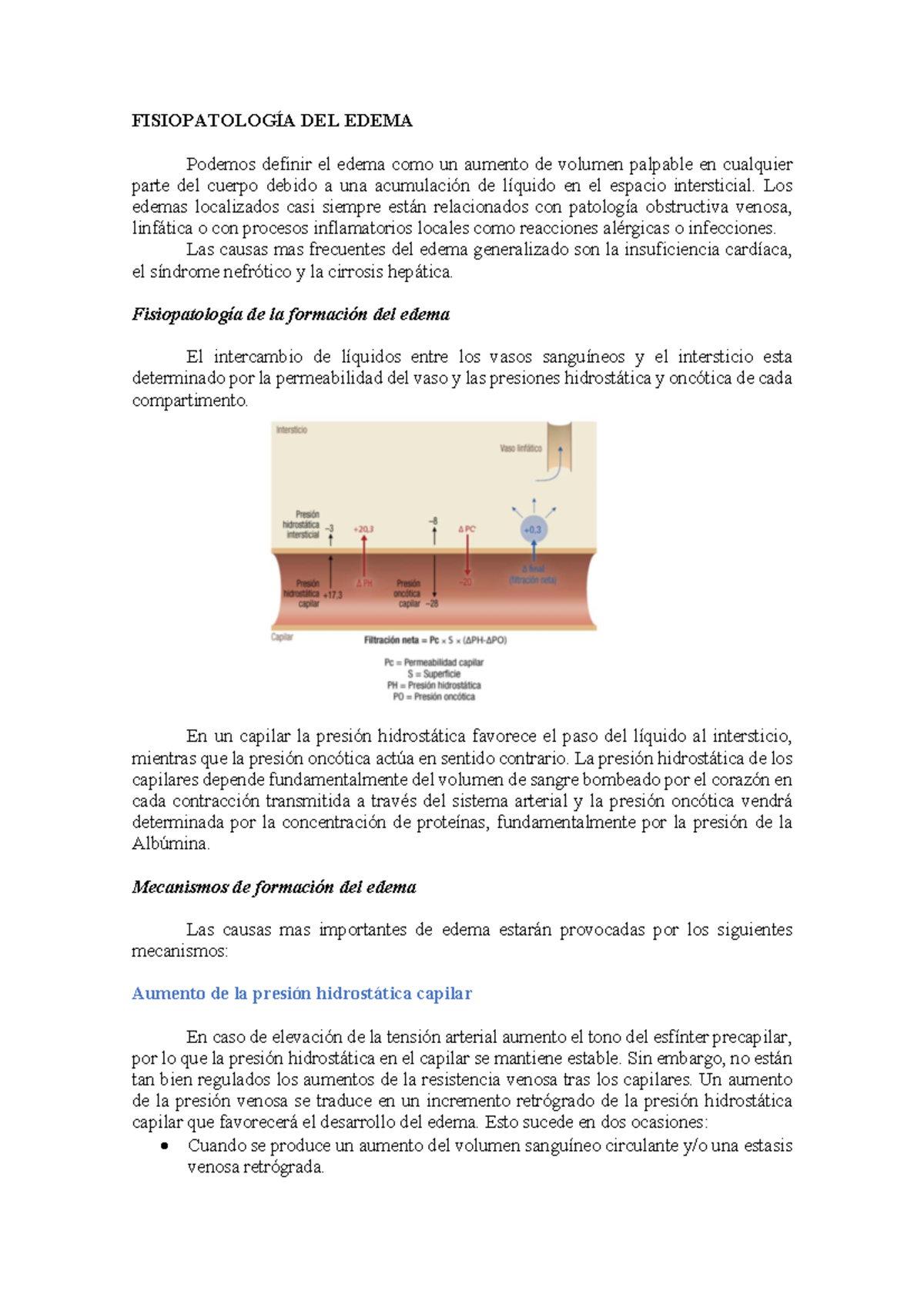 Edema - FISIOPATOLOGÍA DEL EDEMA Podemos definir el edema como un ...