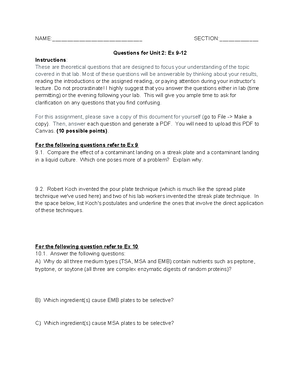 Lab Exercises 21-23 - Microbiology Lab worksheet assignments with ...