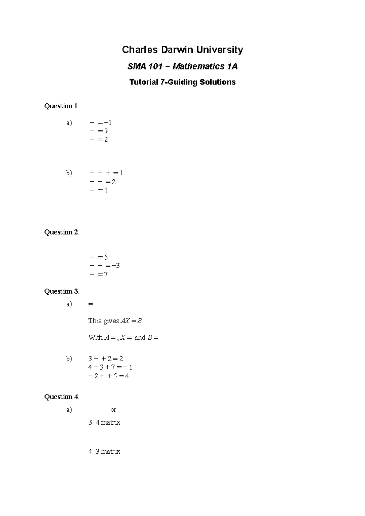 SMA101 Tutorial 7 solutions - Charles Darwin University SMA 101 − Mathematics 1A Tutorial 7 ...