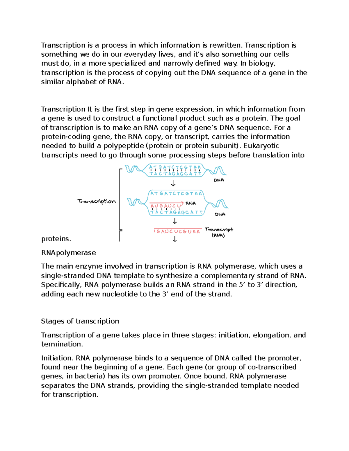 Transcription in DNA process - Transcription is a process in which ...