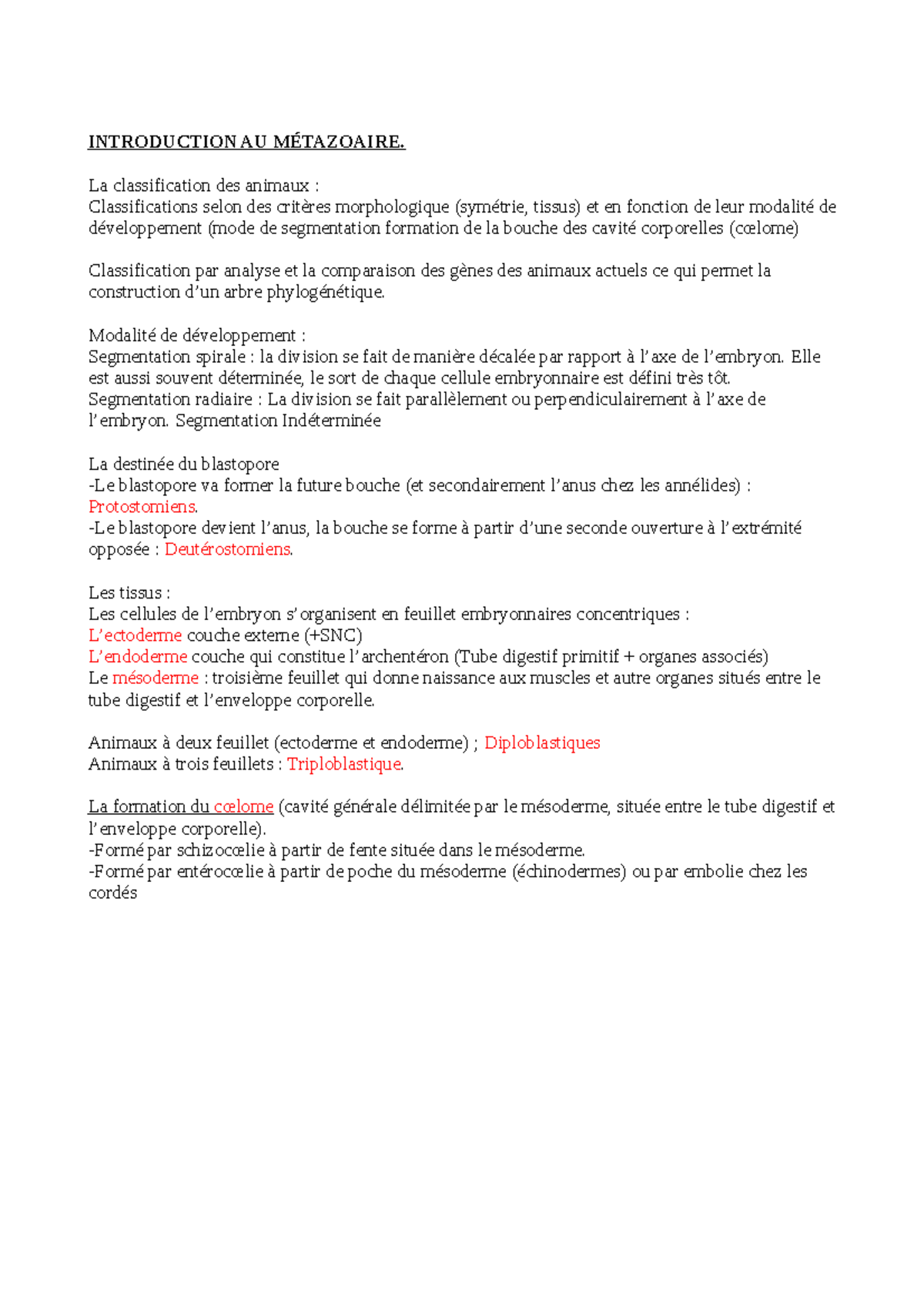 Métazoaire-Spongiair - INTRODUCTION AU MÉTAZOAIRE. La classification ...