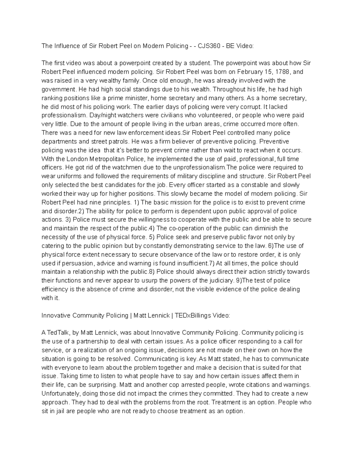 ADJ 1- Video Assignment #2 - The Influence of Sir Robert Peel on Modern ...