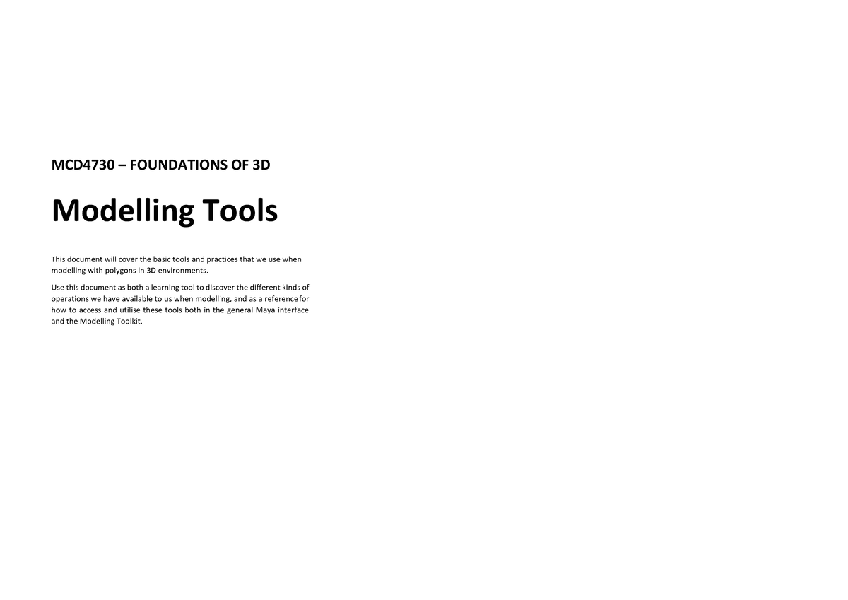 MCD4730 Guide-03 Week2 Modelling Toolkit - MCD4730 – FOUNDATIONS OF 3D ...
