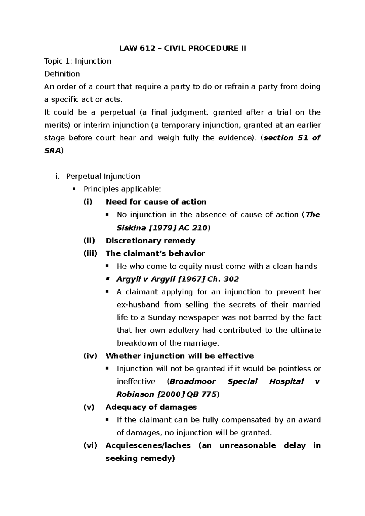 LAW 612 Civil - Law 612 - LAW 612 – CIVIL PROCEDURE II Topic 1 ...