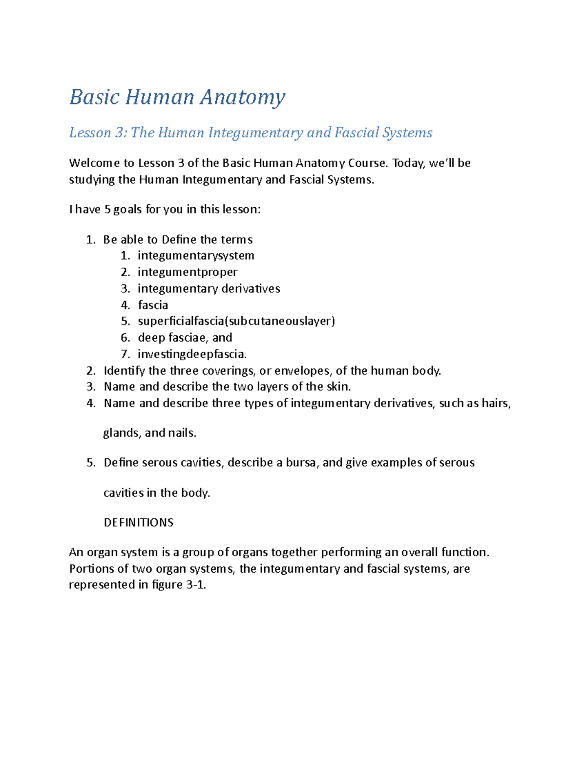 Basic Human Anatomy 2 - notes - Basic Human Anatomy Lesson 3: The Human ...