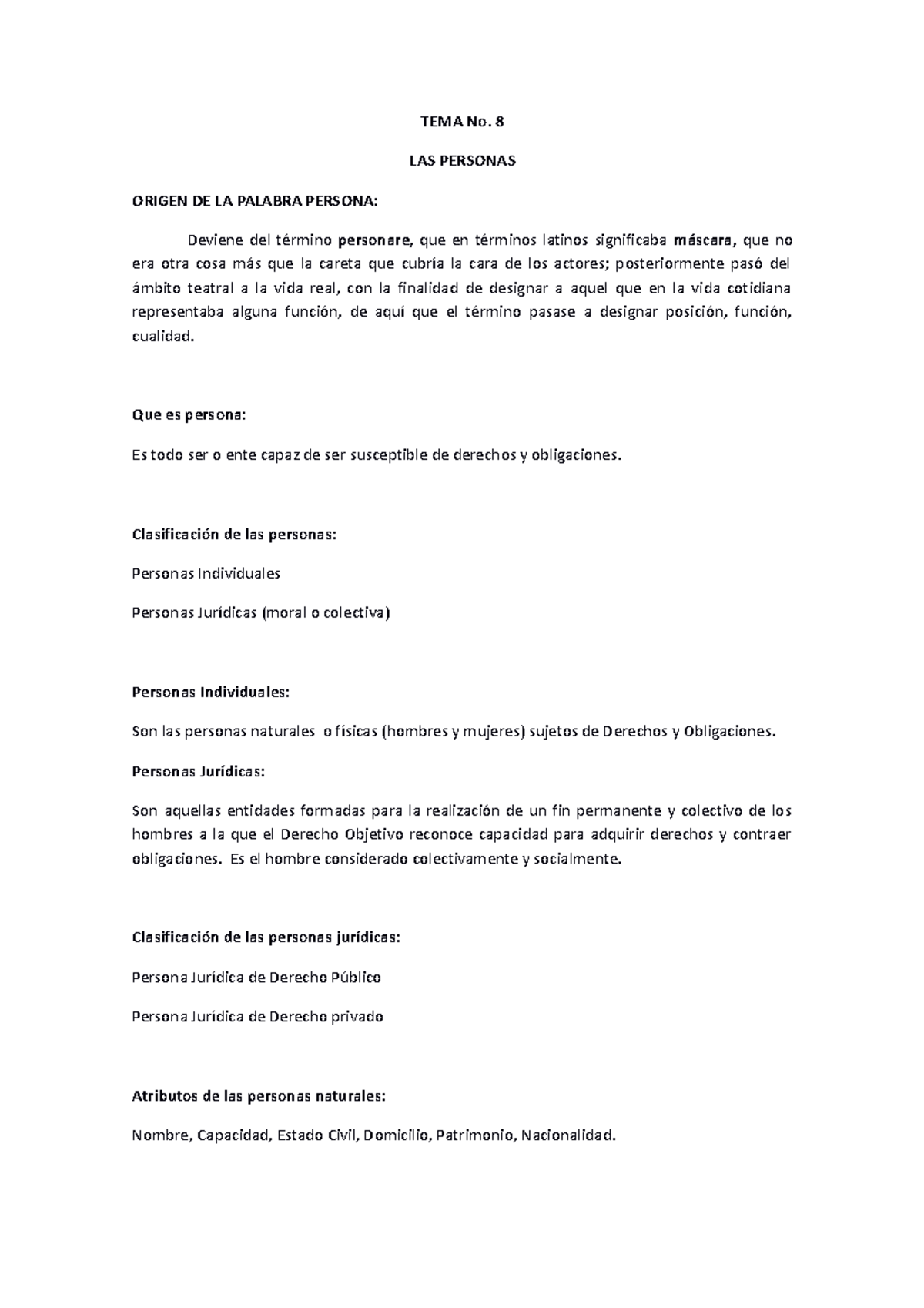 TEMA No 8 (las personas) - TEMA No. 8 LAS PERSONAS ORIGEN DE LA PALABRA ...