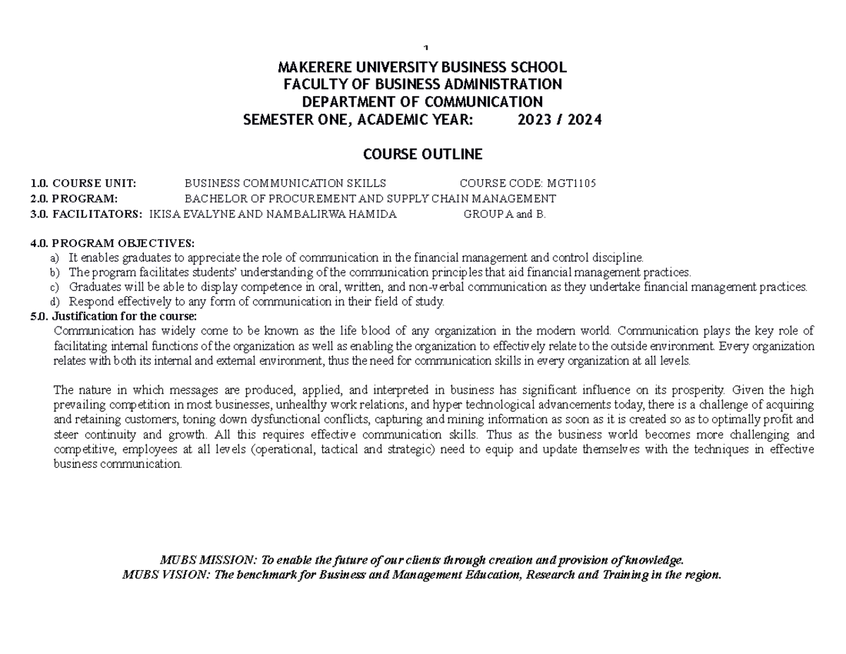 BPSM BCS Courseoutline - MAKERERE UNIVERSITY BUSINESS SCHOOL FACULTY OF ...