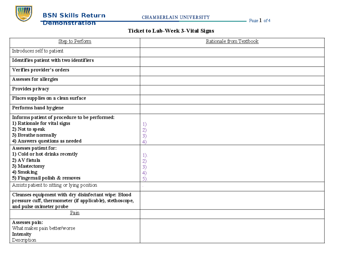 Week 3-Ticket to Lab - Vital Signs - Demonstration Page 1 of 4 Ticket ...