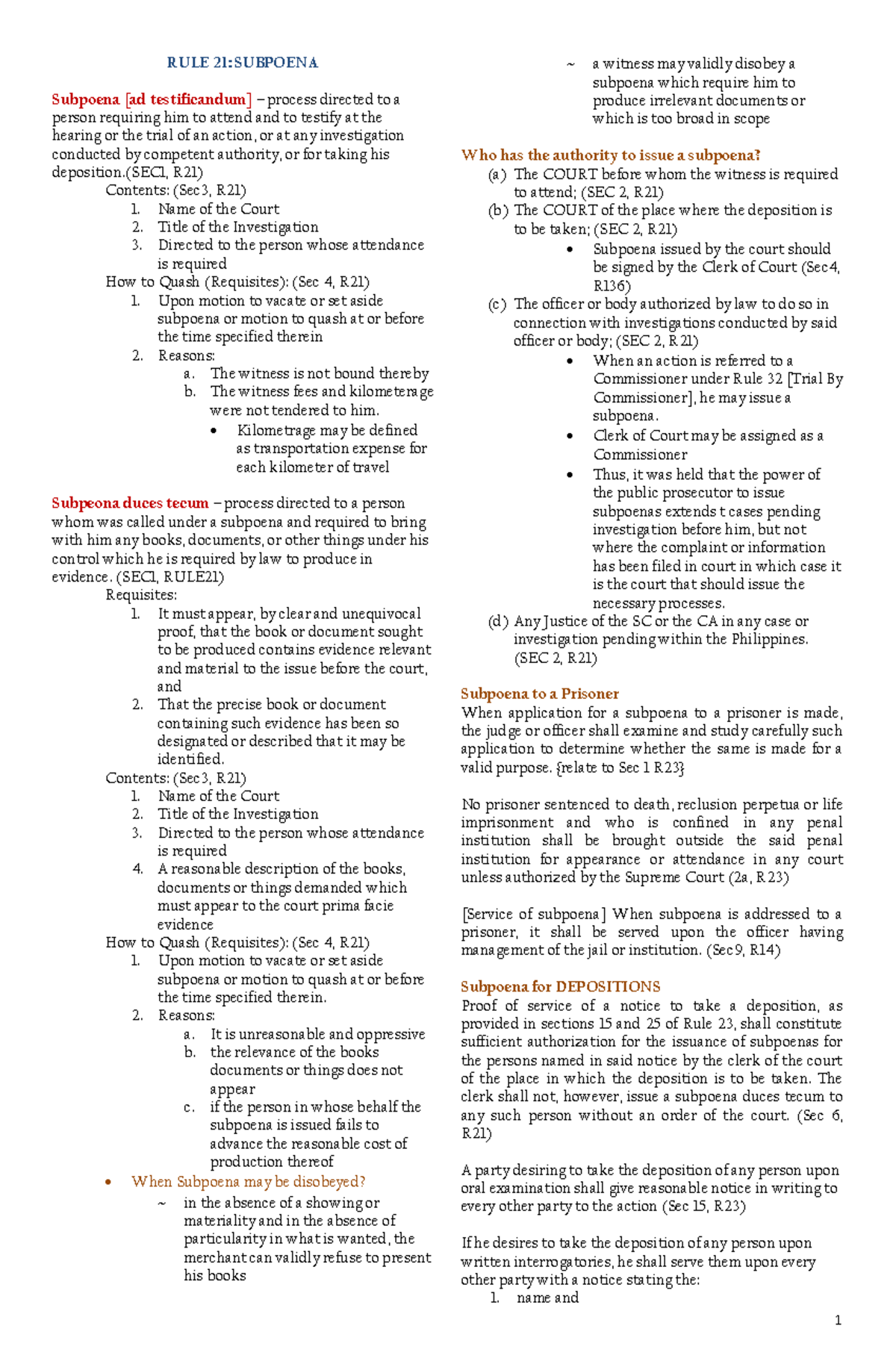 366437654 Notes on Phil Civil Procedure RULE 21 Rule 45 - 1 RULE 21 ...