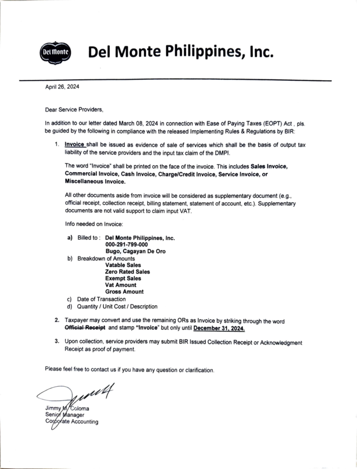 Letters to SP APR 2024 1 - wadsad - Del Monte Philippines, Inc. April ...