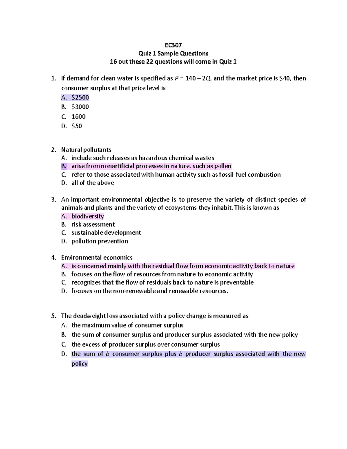 QUIZ 1 Sample Questions - EC Quiz 1 Sample Questions 16 out these 22 ...