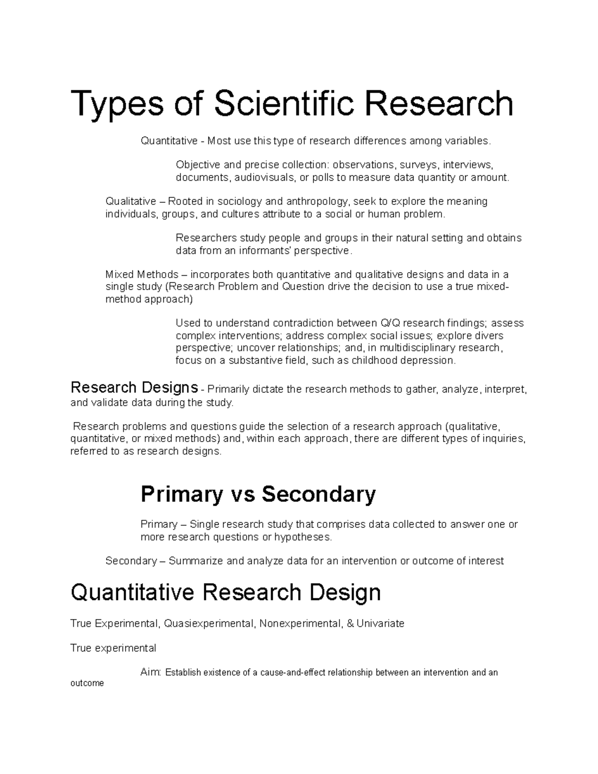 C361 Study Guide - Types of Scientific Research Quantitative - Most use ...