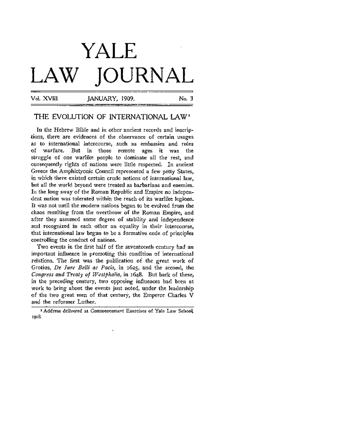 THE Evolution OF International LAW - YALE LAW JOURNAL Vol. XVIII ...