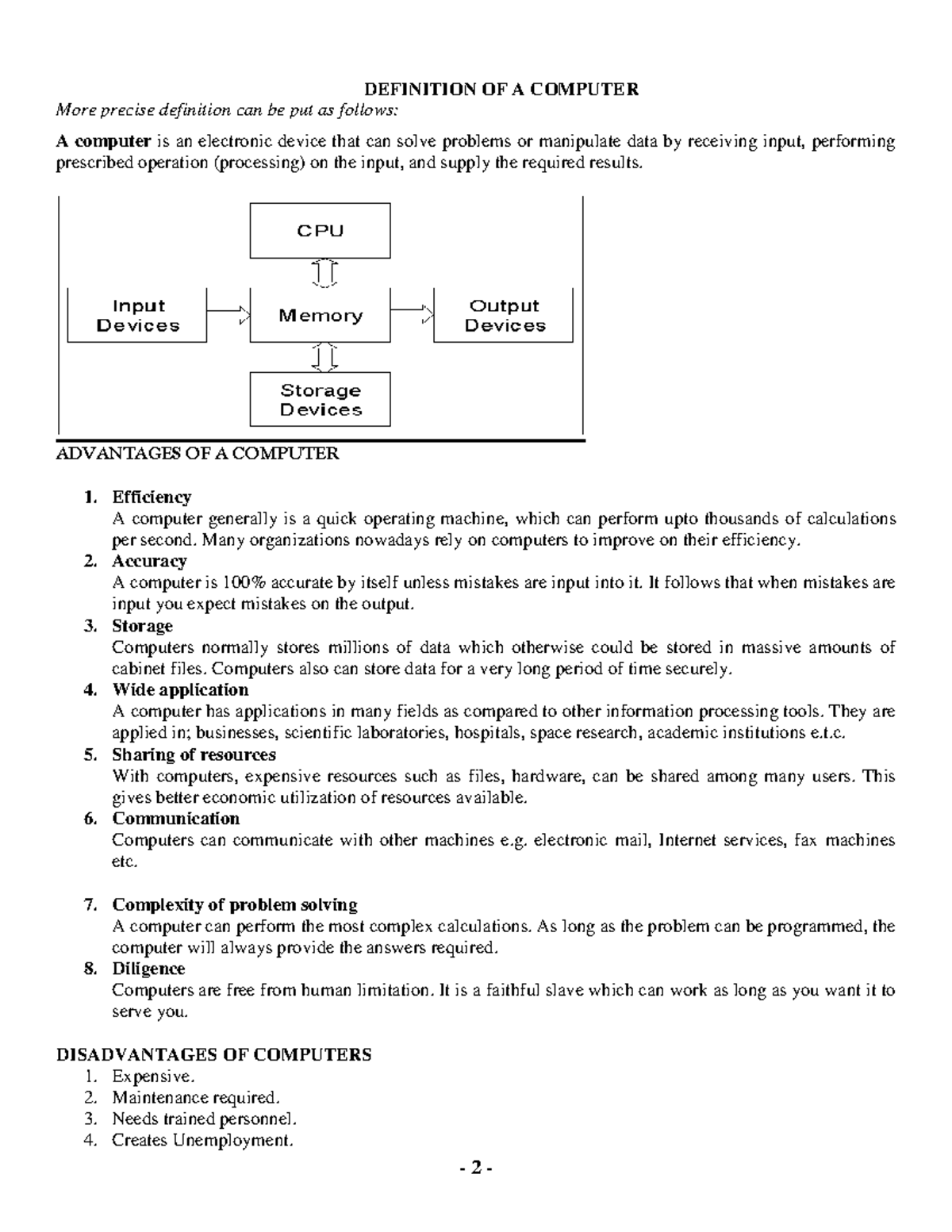 Introduction TO ICT - notes about computer - DEFINITION OF A COMPUTER ...