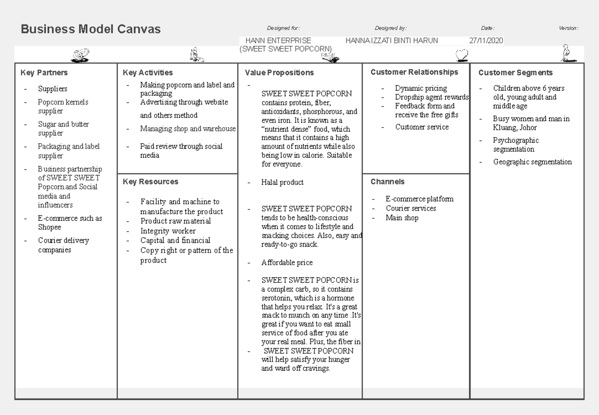 Template BMC Lecture Notes 1 Business Model Canvas Designed For