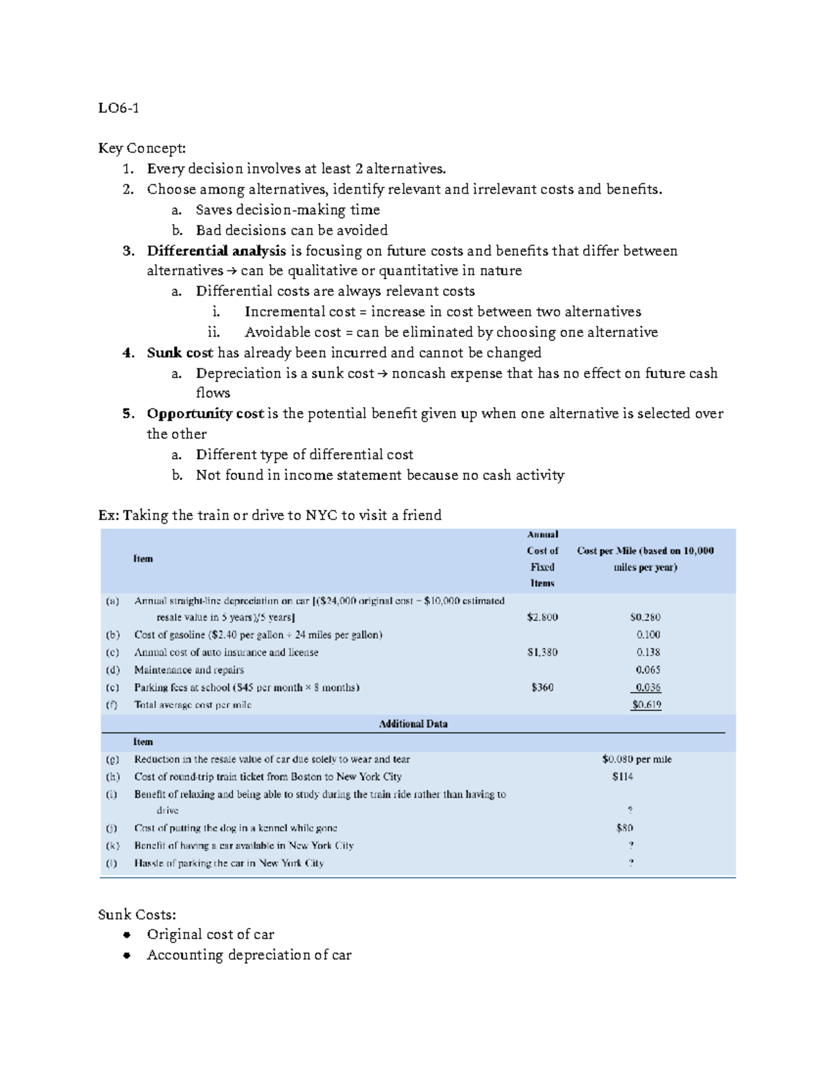A202 Ch. 6 Opportunity Cost Notes - LO6- Key Concept: 1. Every decision ...