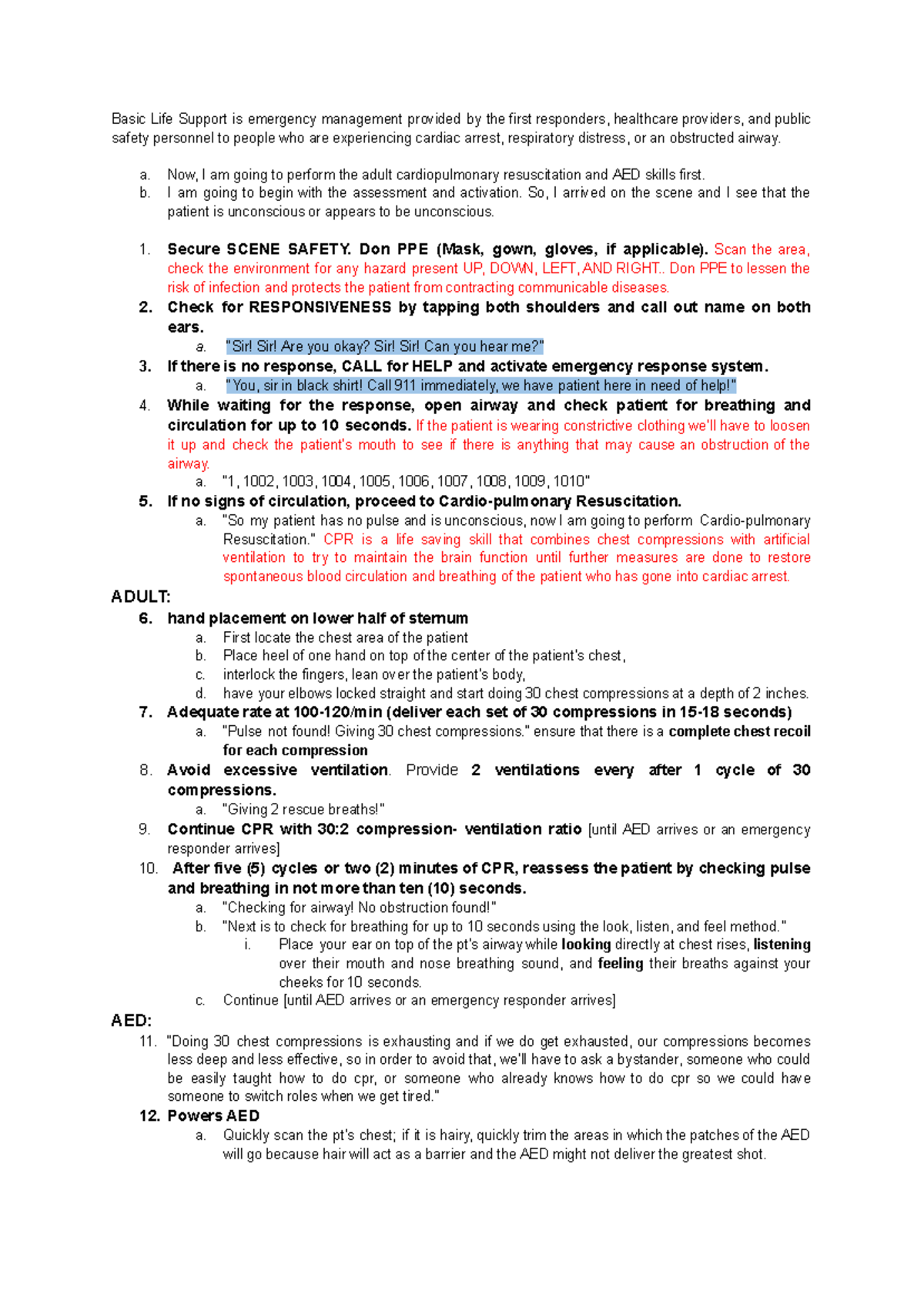 Basic Life Support Retdem SCRIPT - Basic Life Support is emergency ...