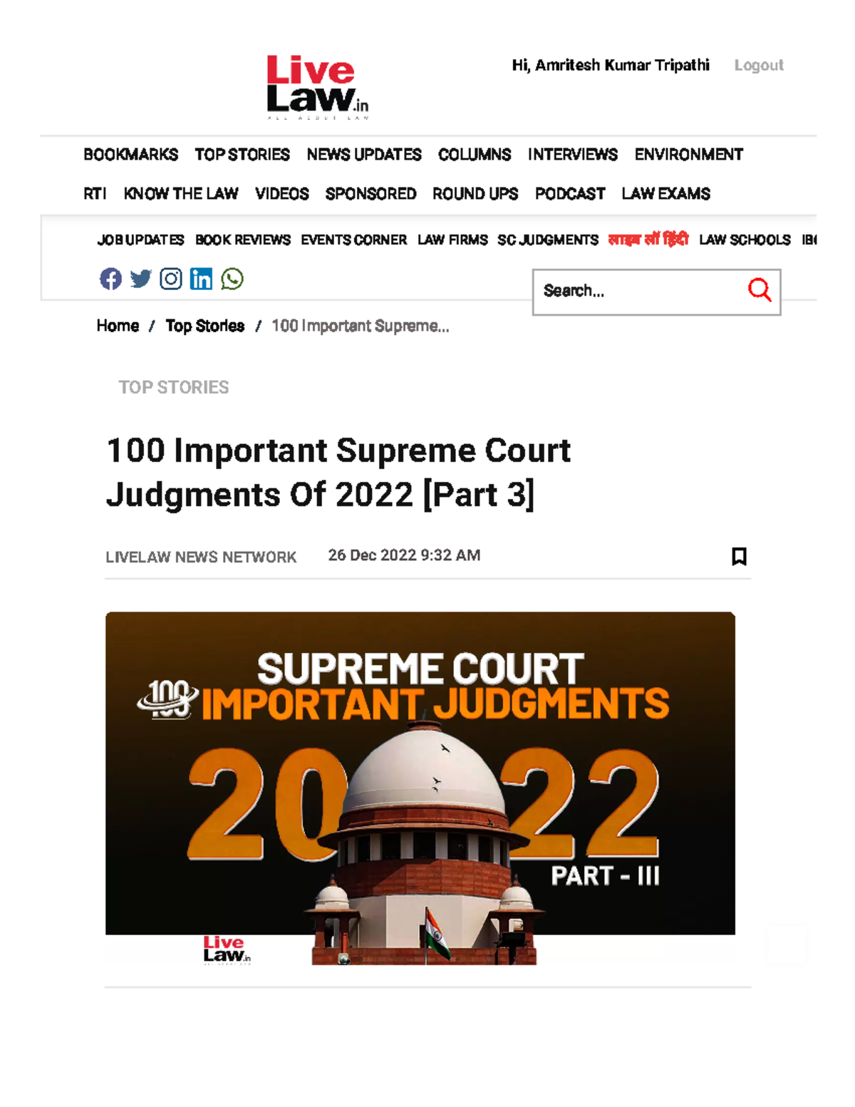 100 Important Supreme Court Judgments Of 2022 [Part 3] - Home / Top Stories / 100 Important ...