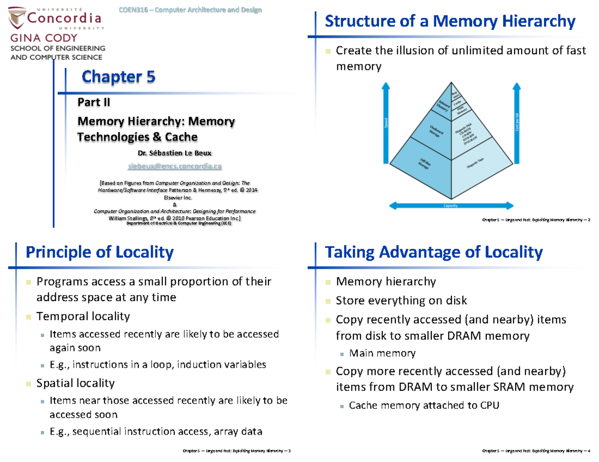 Lec10 Cache Mem - notes lec 10 - COMPUTER ORGANIZATION AND DESIGN The ...