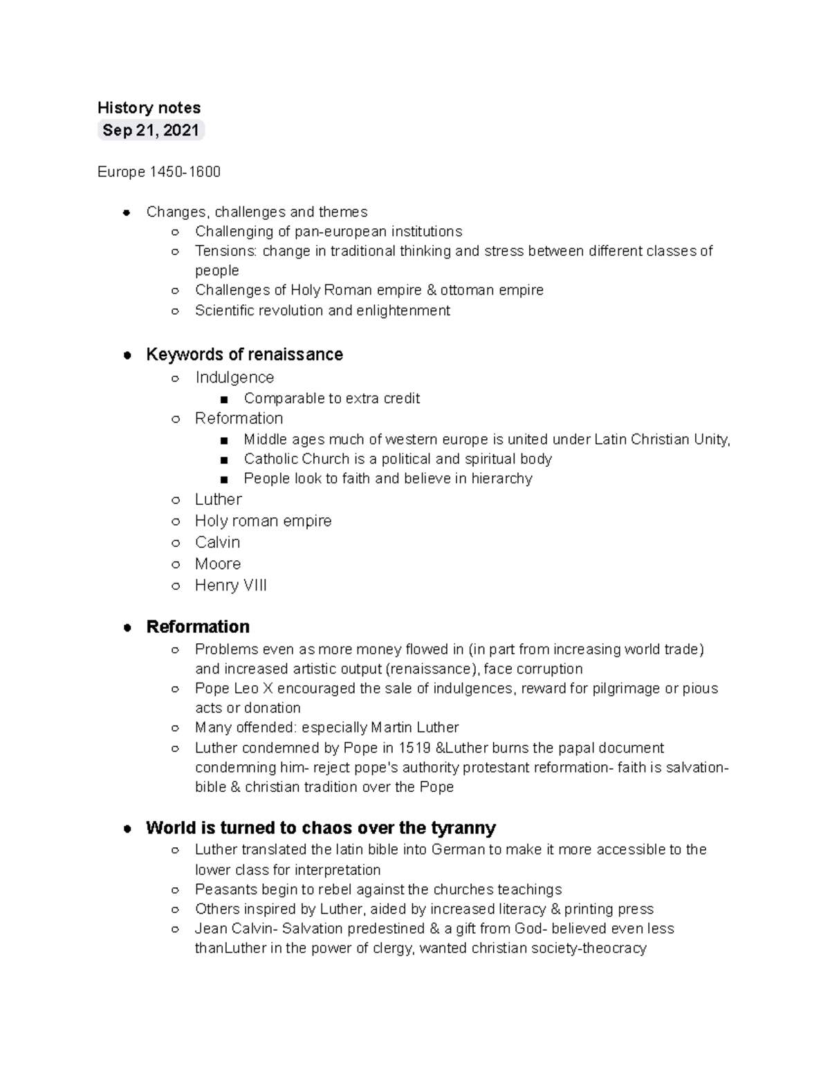 World history notes 9 21 - History notes Sep 21, 2021 Europe 1450 ...