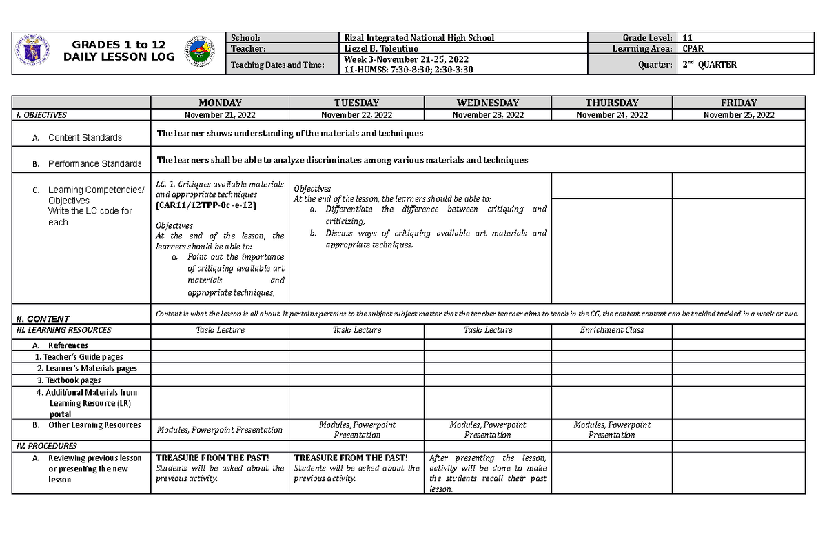 LBT-2Q CPAR-W3 - It can be a useful one for lit class - GRADES 1 to 12 ...