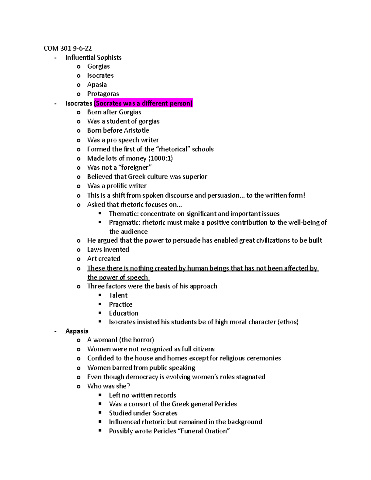 COM 301 9-6-22 - Basic lecture notes - COM 301 9-6- Influential ...