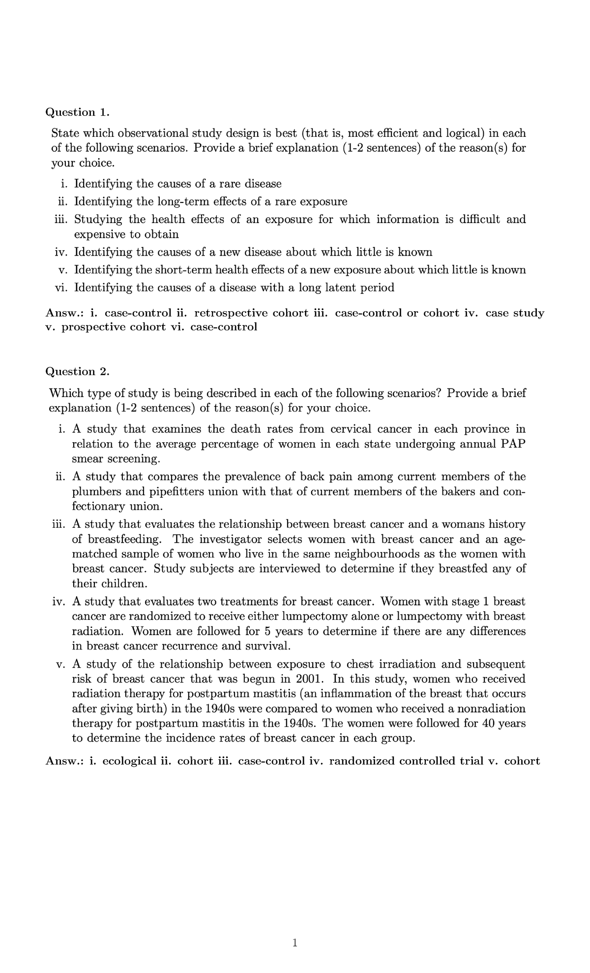 Midterm prep - Answ.: i. case-control ii. retrospective cohort iii ...