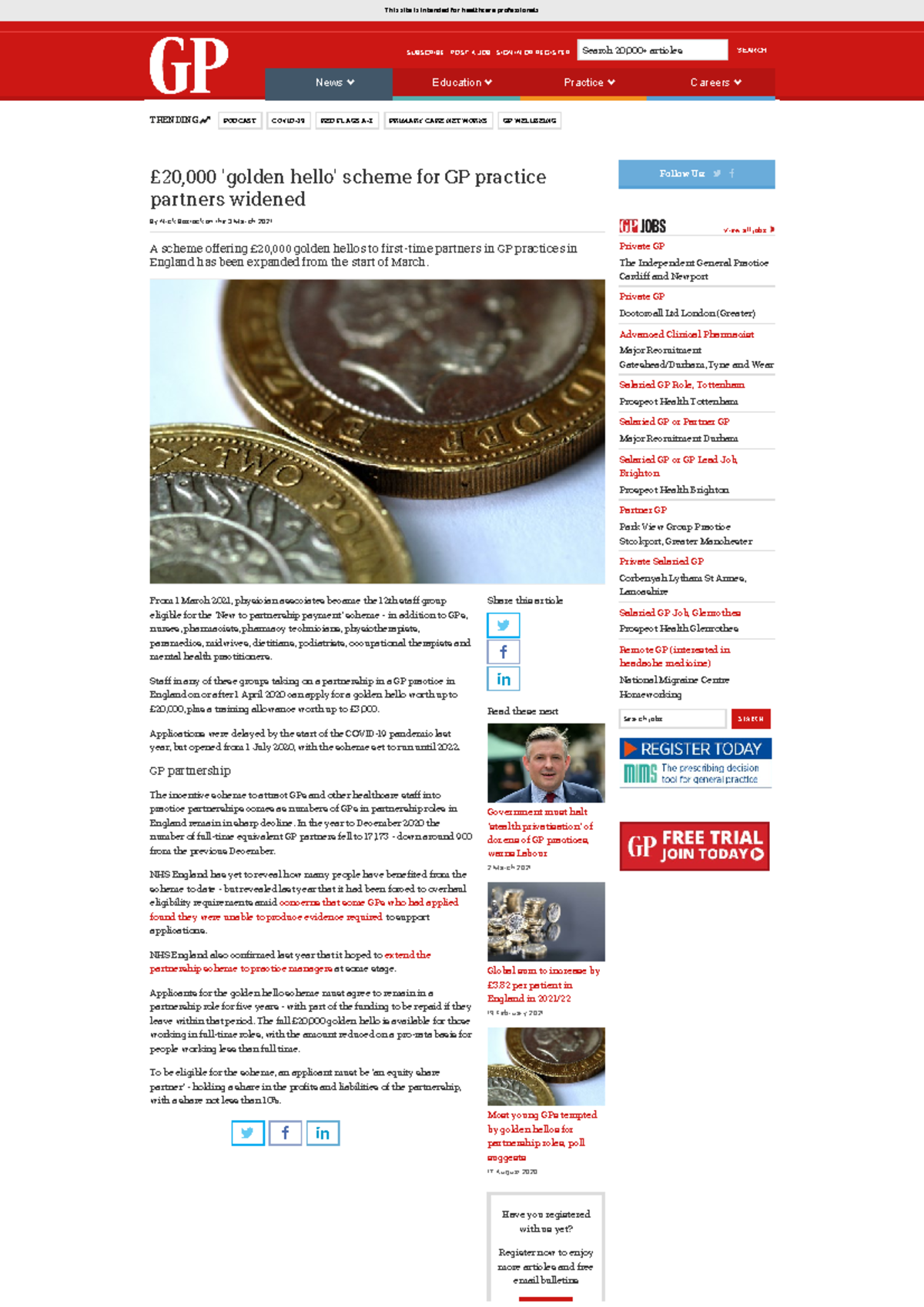 £20 000 'golden hello' scheme for gp practice partners widened gponline ...