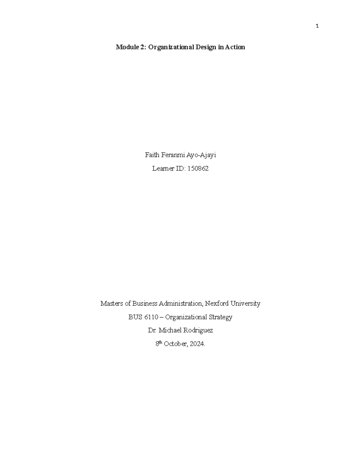 BUS 6110 Module 2 Assignment - Module 2: Organizational Design in ...