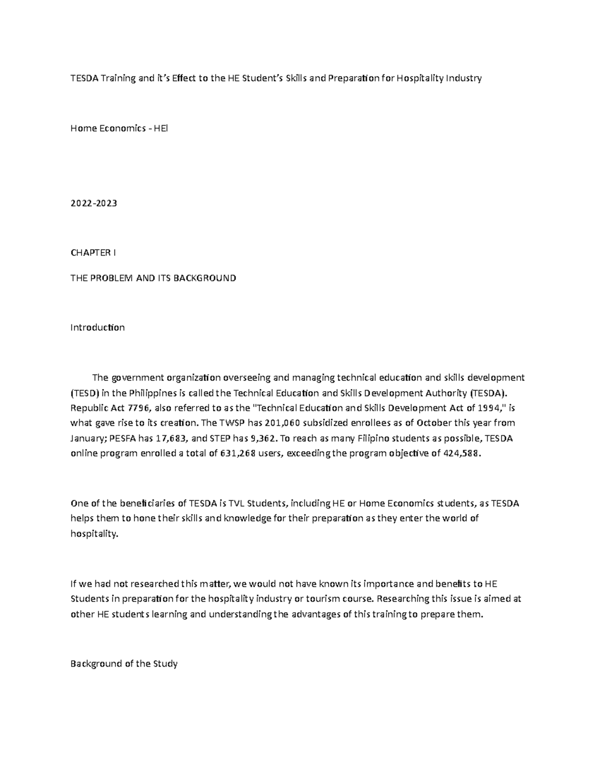 Makas - Thesis - TESDA Training and it’s Effect to the HE Student’s ...