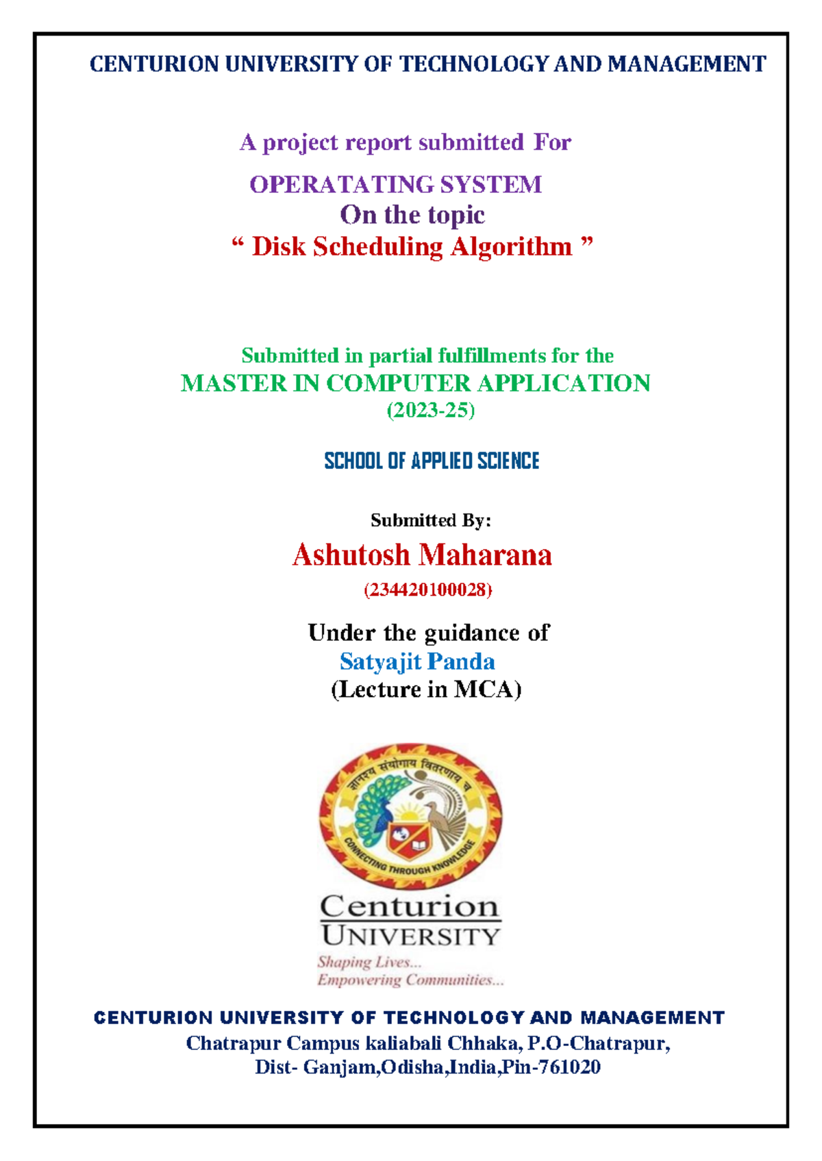 Operating Systems - CENTURION UNIVERSITY OF TECHNOLOGY AND MANAGEMENT A ...