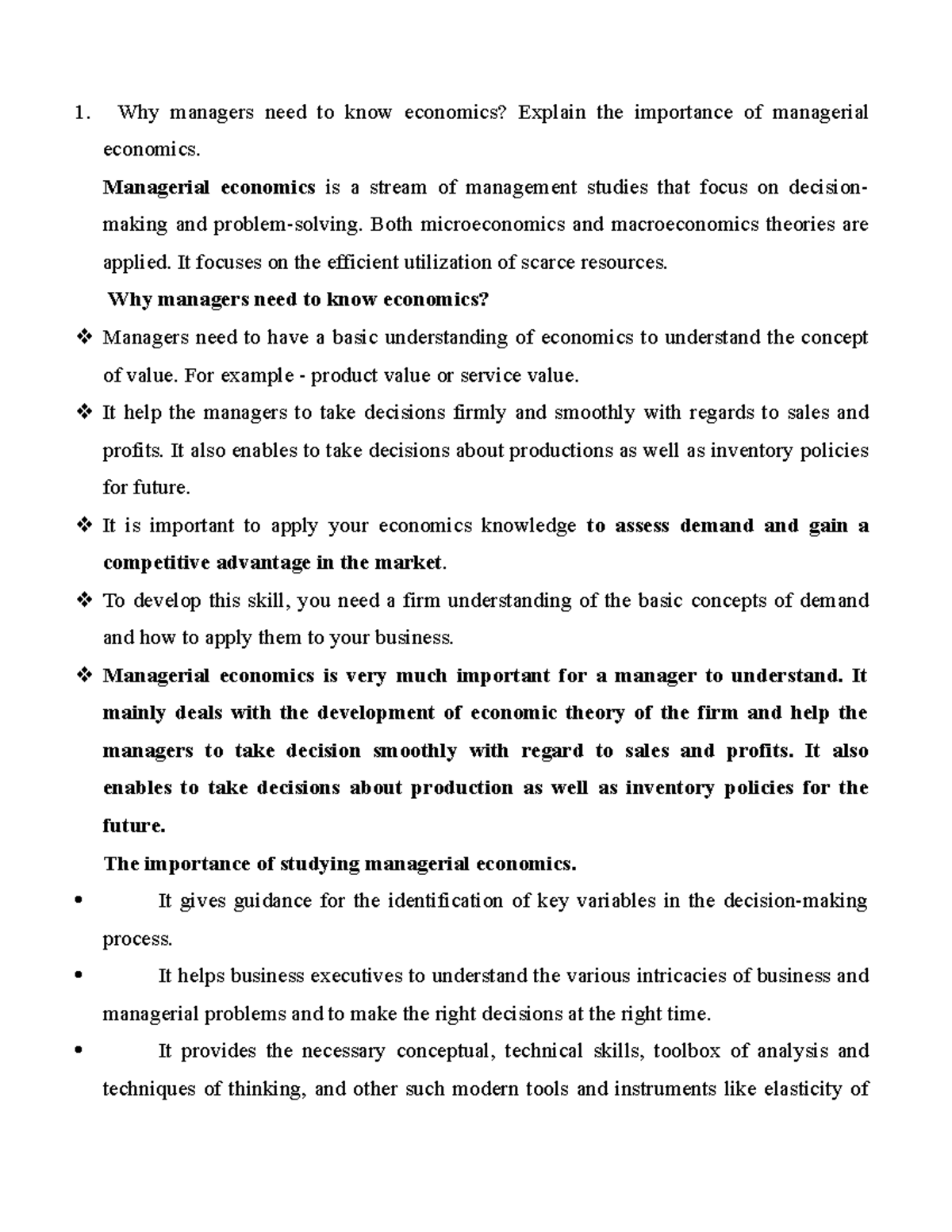 Economics Assignment Original - Why managers need to know economics ...