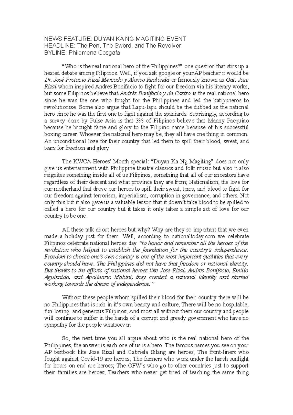 Article 1 THE PEN-THE Sword-AND THE Revolver - NEWS FEATURE: DUYAN KA ...