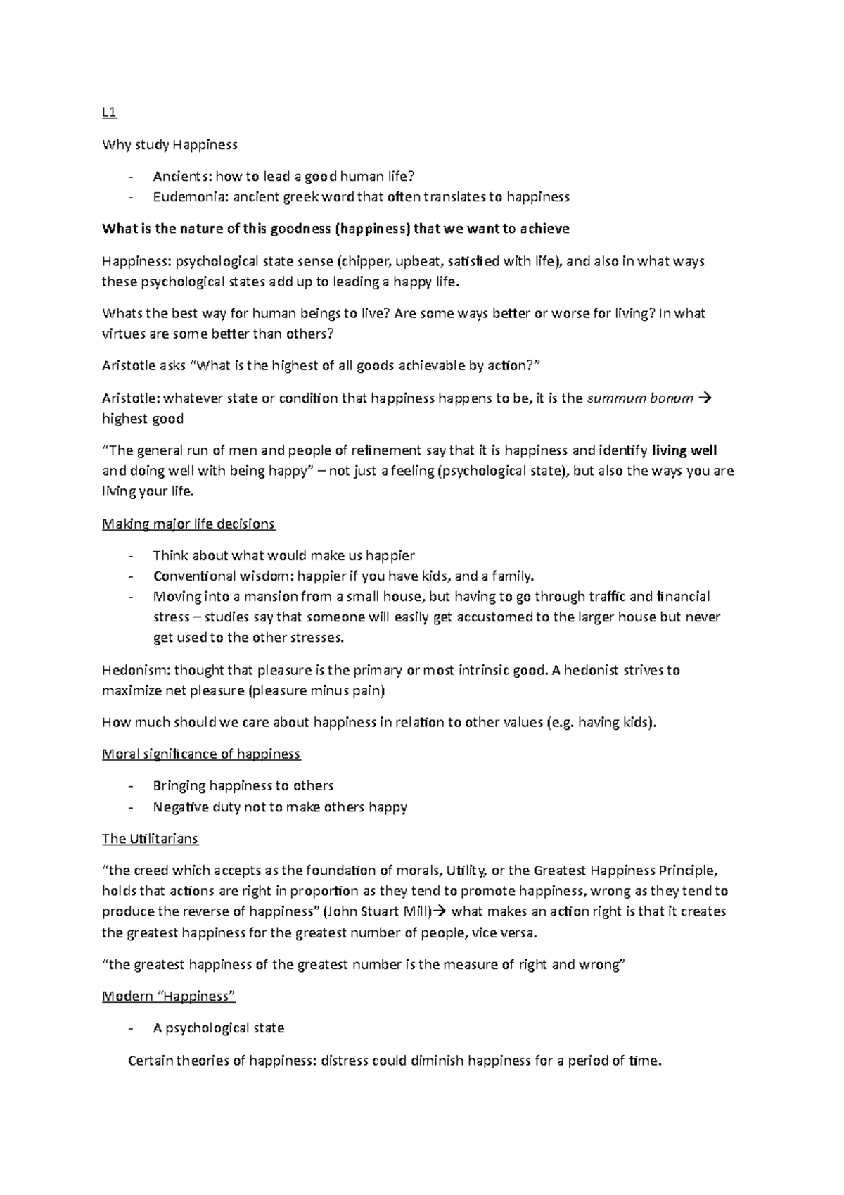 The Philosophy of Happiness - Lecture notes - PHIL2647 L1 - L Why study ...