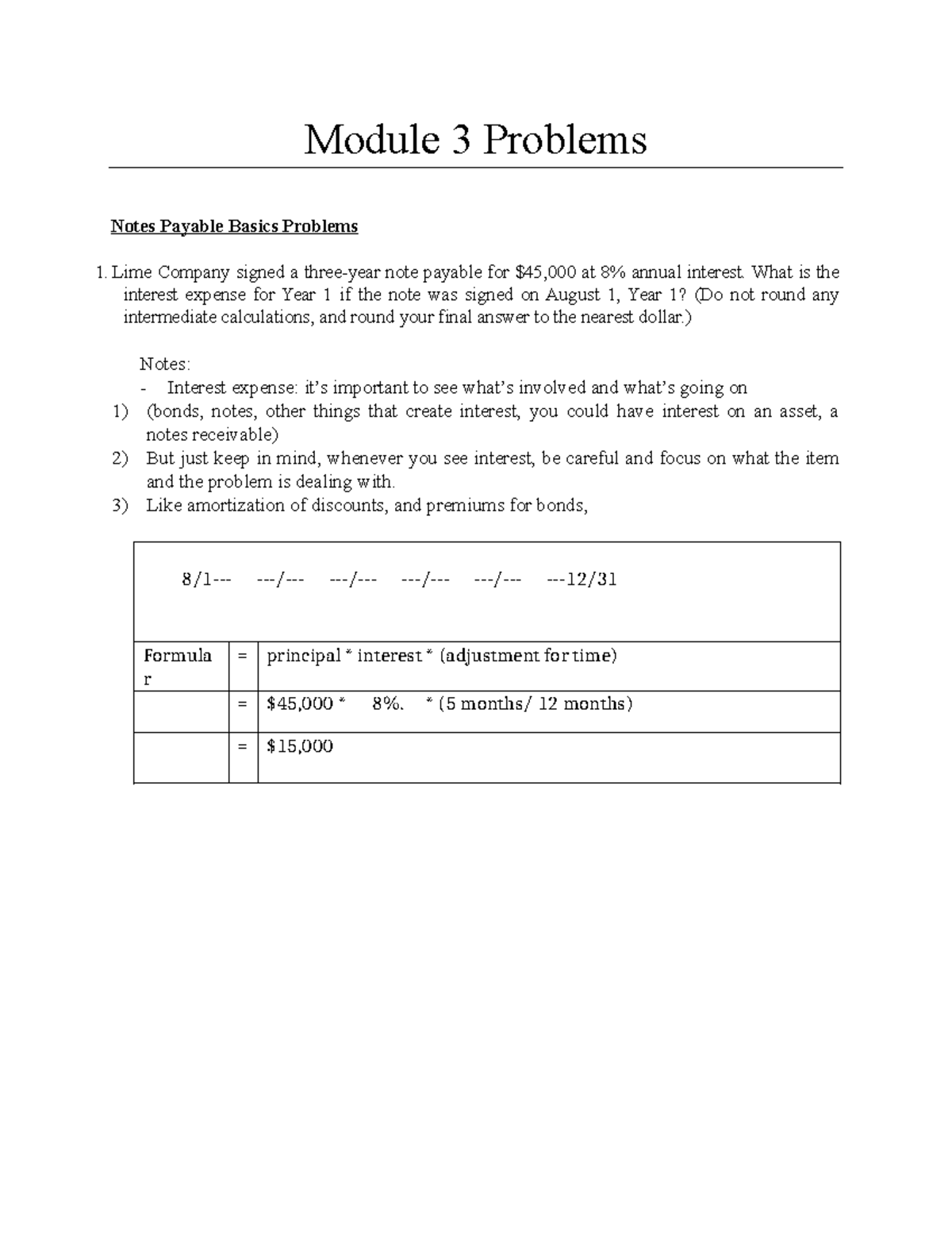 Module 3 Problems - FRFR - Module 3 Problems Notes Payable Basics ...