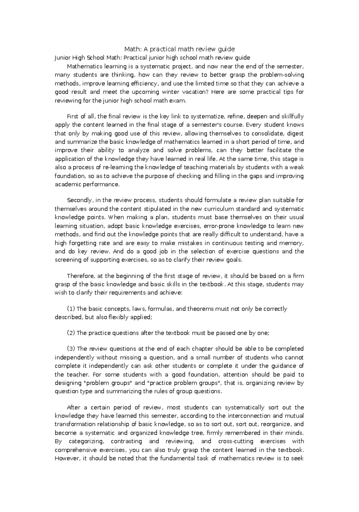 Math- A practical math review guide - Math: A practical math review ...