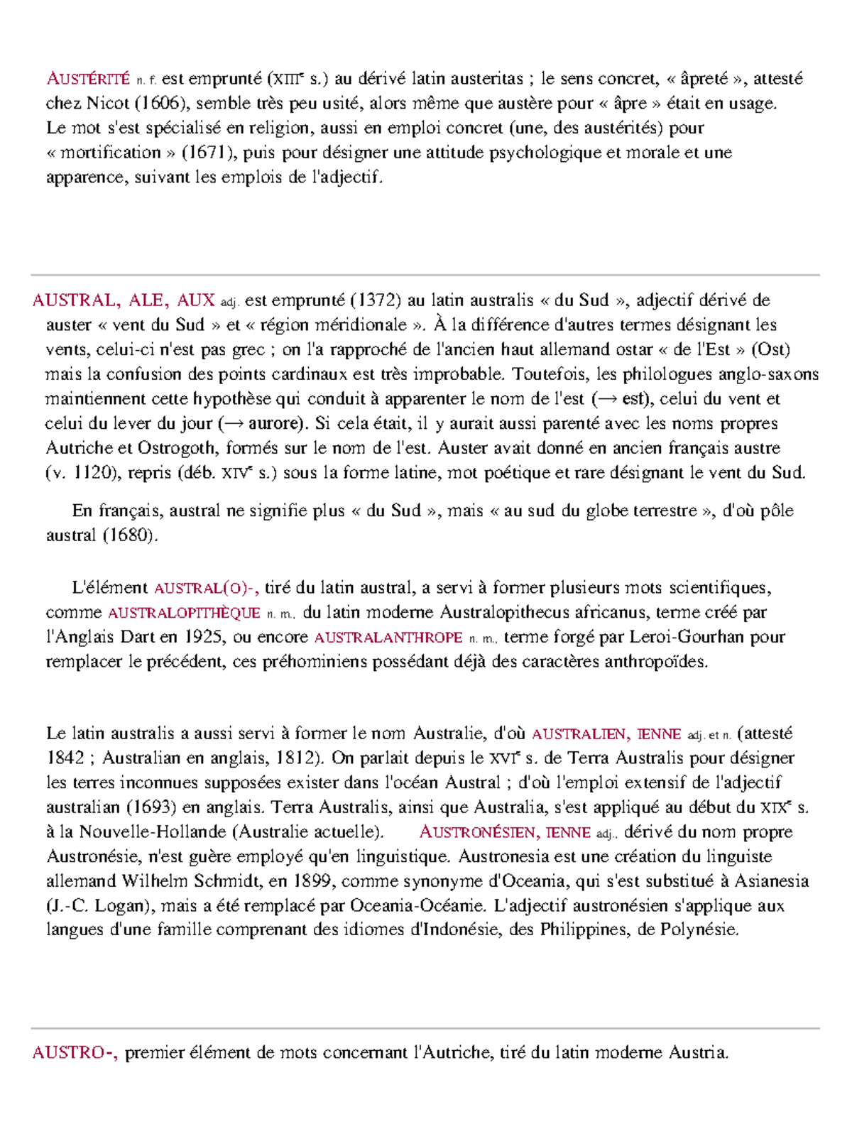 Le lexique de la lettre A - 632 - AUSTÉRITÉ n. f. est emprunté (XIIIe s ...