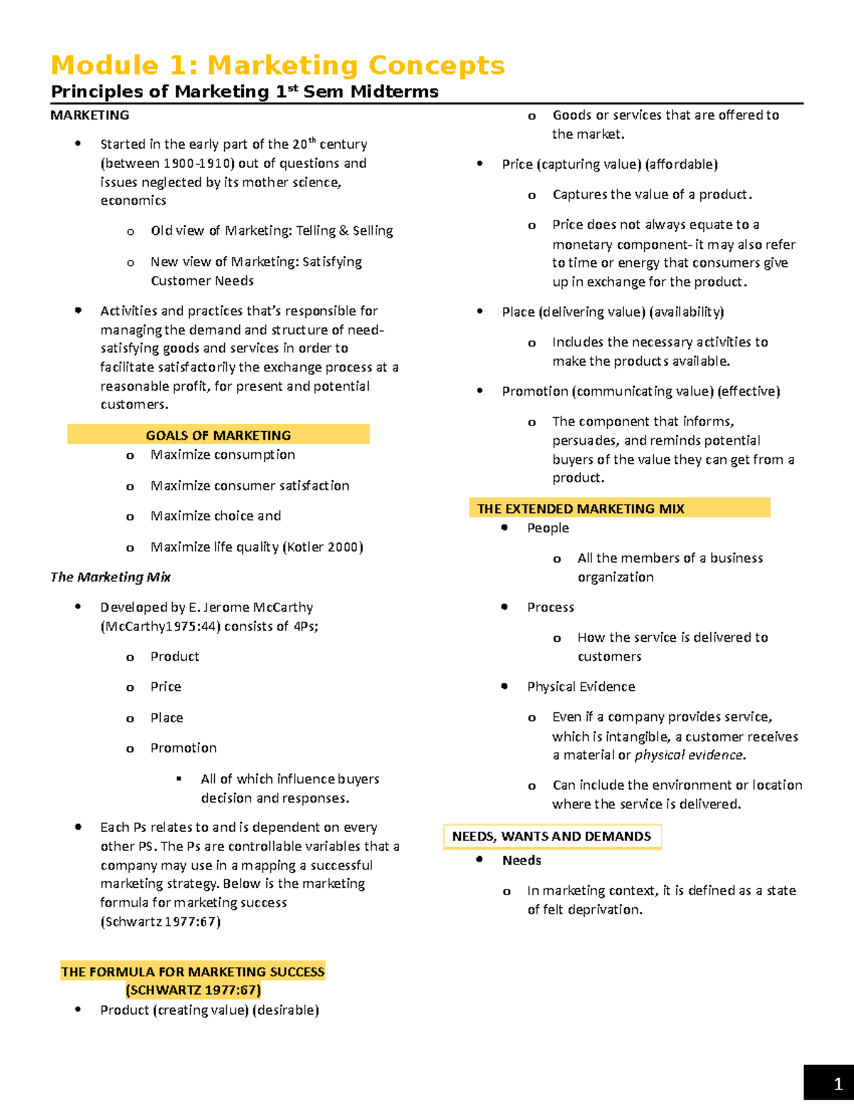 Principles of Marketing 1st Sem-Midterms - Principles of Marketing 1st ...